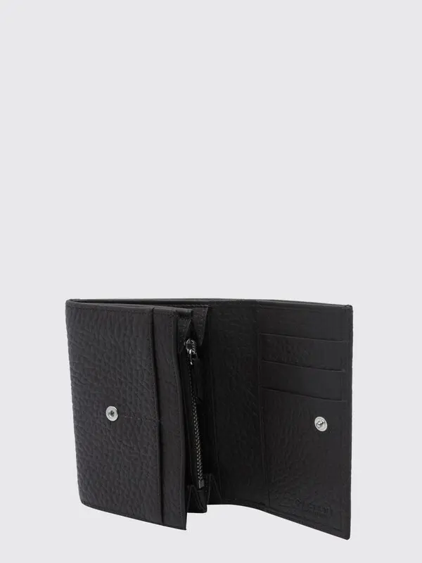 Orciani Hammered Calfskin Leather Bifold Wallet With Flap - Dark