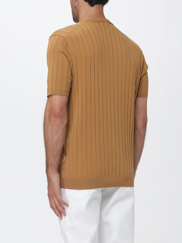 PEOPLE OF SHIBUYA Cotton Ribbed Crew Neck Sweater - Camel