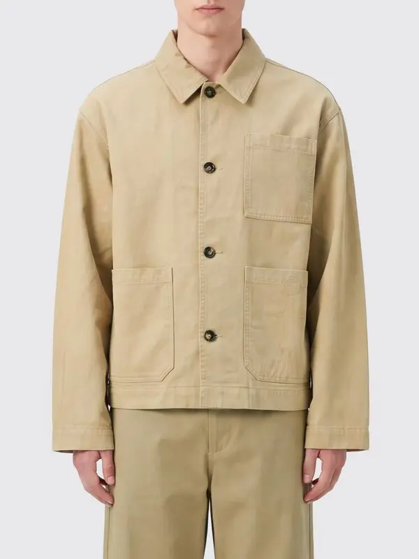 JW Anderson Cotton Shirt Jacket With Classic Collar And Logo - Beige