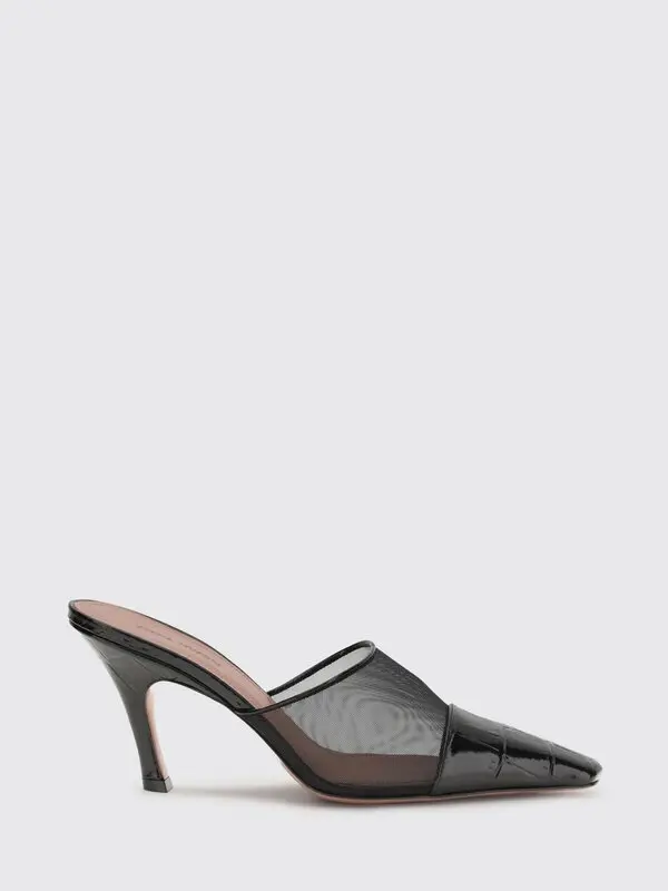 Amina Muaddi Mesh And Croc Effect Pointed Toe Mules