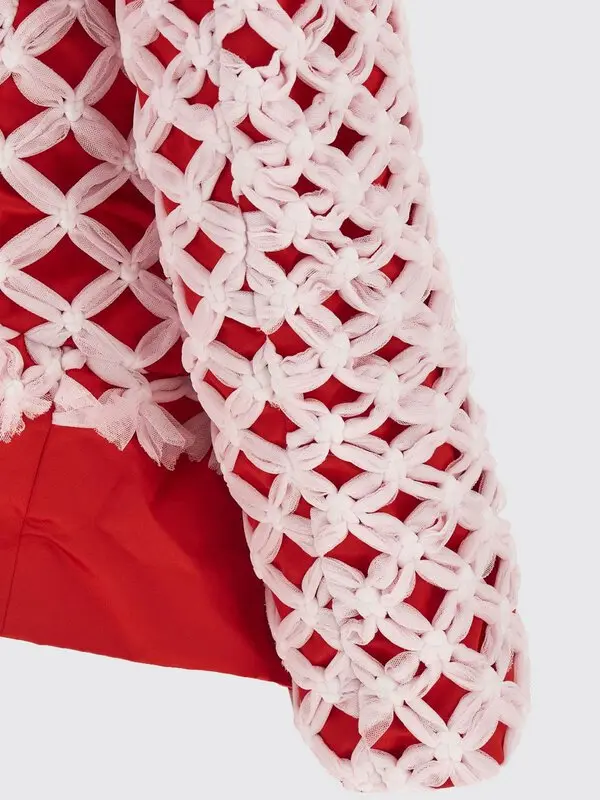 Comme Des Garçons Asymmetrical Double-breasted Blazer In Embroidered Check Tulle