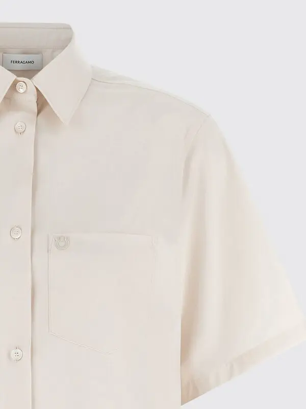 FERRAGAMO Short-sleeved Shirt With Patch Pockets - Beige