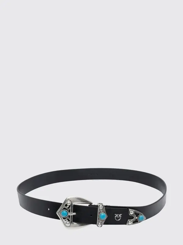 Pinko Embellished Leather Belt With Turquoise Accents - Black