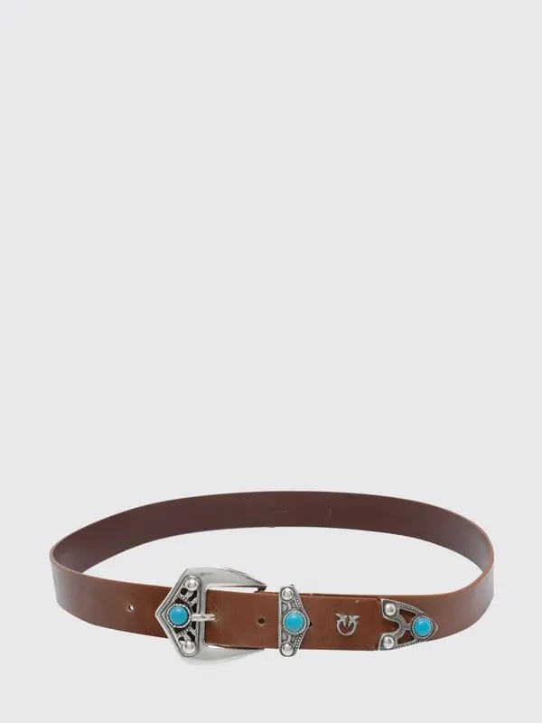 Pinko Embellished Leather Belt With Turquoise Accents - Brown