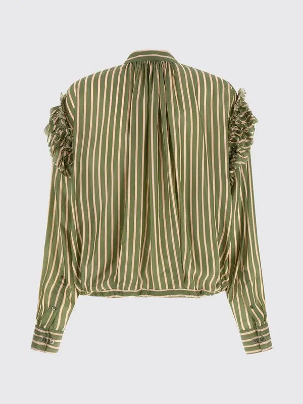 Dries Van Noten Striped Cupro Shirt With Ruffles And V-neck