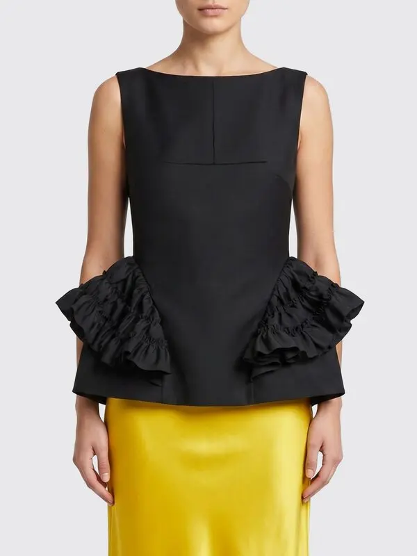 Dries Van Noten Wool And Silk Ruffled Bustier Top - Black