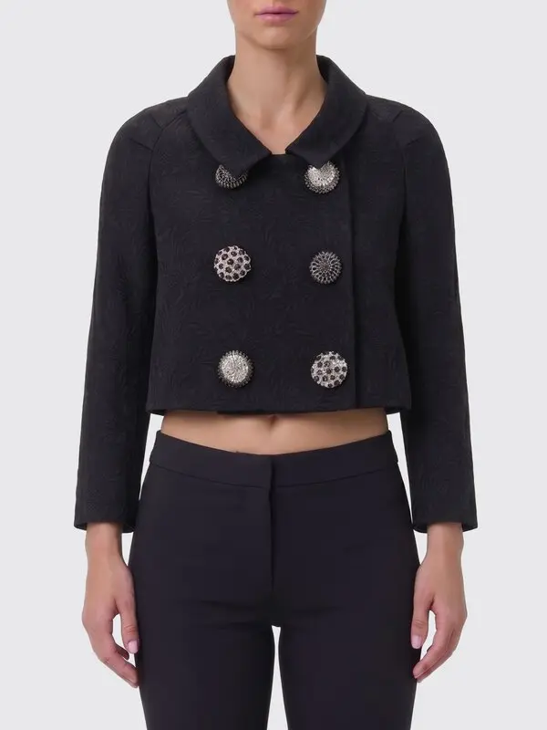 Dries Van Noten Cropped Double-breasted Jacquard Jacket With Jeweled Buttons - Black