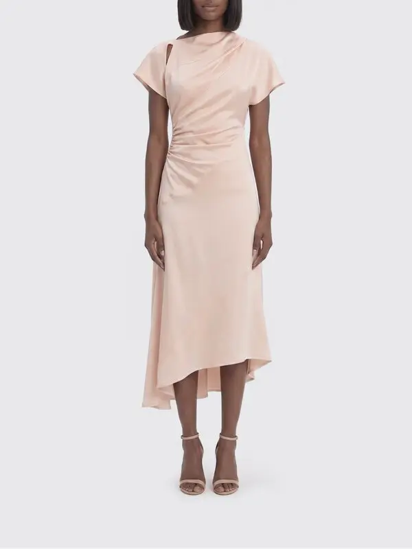 Victoria Beckham Asymmetrical Midi Dress With Short Sleeves - Salmon