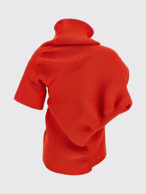 Issey Miyake Asymmetrical Short-sleeved Polo Neck Top - Red