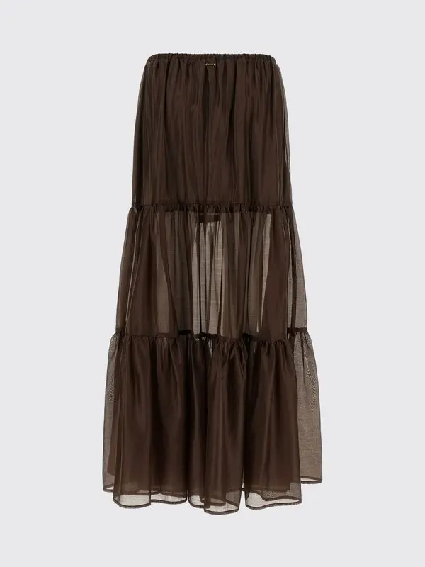 TWINSET A-line Tulle Midi Skirt With Drawstring Waist - Coffee