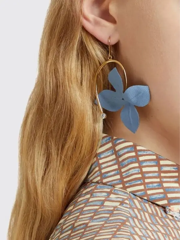 Marni Brass Flower Pendant Earrings - Blue