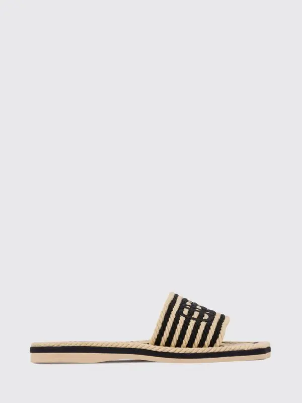 Chloé Striped Woven Raffia Slides - Black