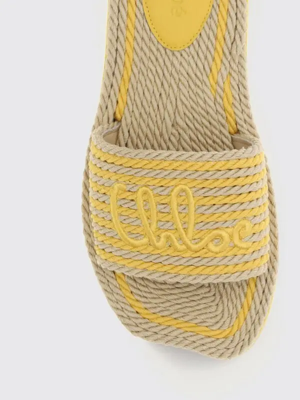 Chloé Striped Woven Raffia Slides - Honey