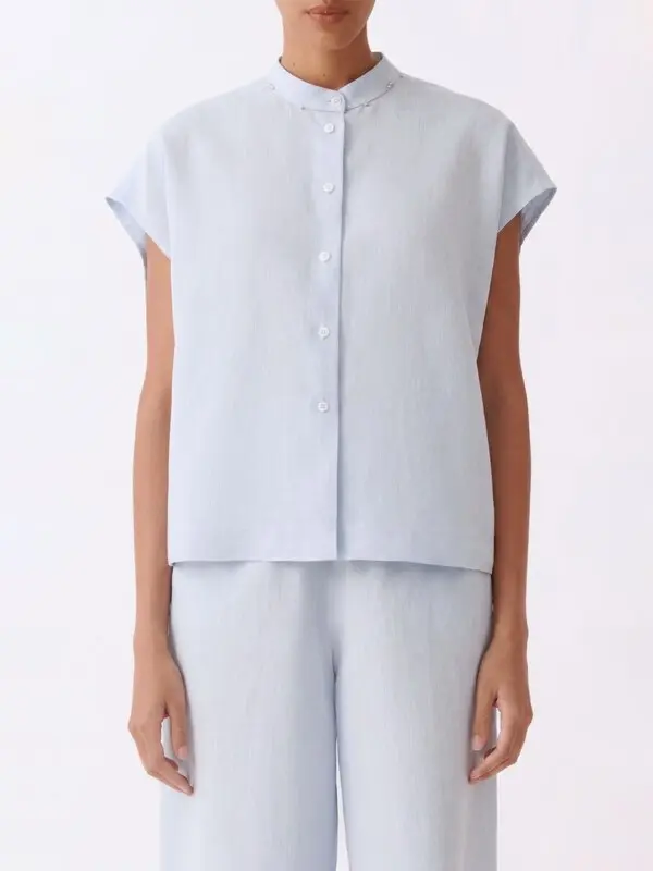 Fabiana Filippi Mandarin Collar Shirt - Gnawed Blue