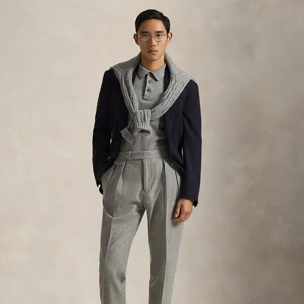 Ralph Lauren Pleated Wool Flannel Trouser - Light Grey