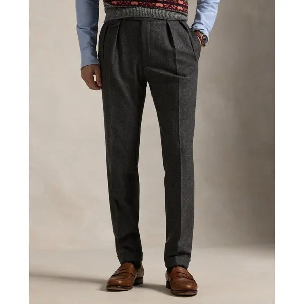 Ralph Lauren Pleated Wool Flannel Trousers - Medium Grey