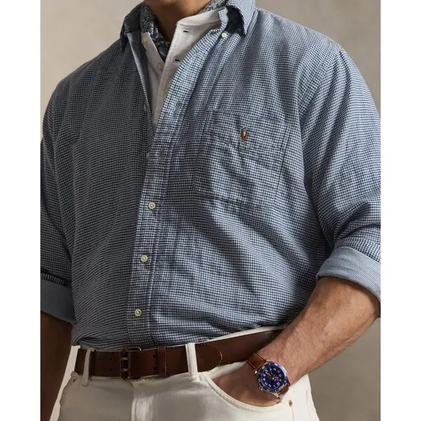 Ralph Lauren Plaid Double-faced Oxford Shirt - Blue Cream