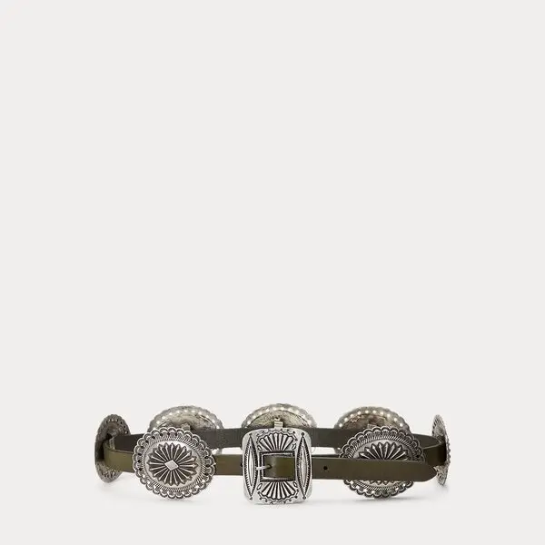 Ralph Lauren Metal-accent Leather Skinny Belt - Military