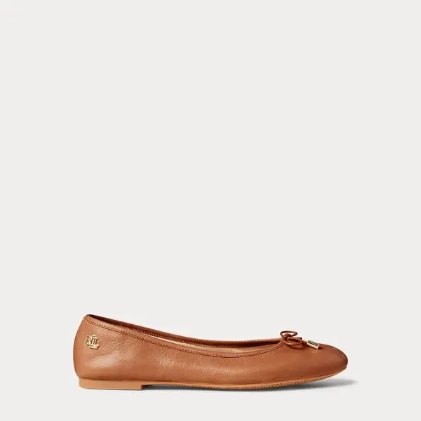 Ralph Lauren Jayna Nappa Leather Flat - Deep Saddle Tan