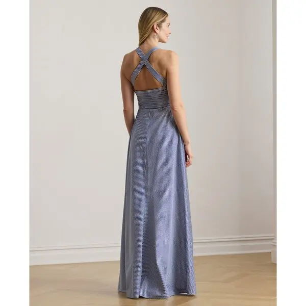 Ralph Lauren Striped Pleated Taffeta Gown - Blue/white
