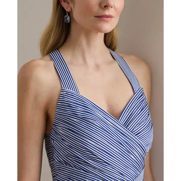 Ralph Lauren Striped Pleated Taffeta Gown - Blue/white