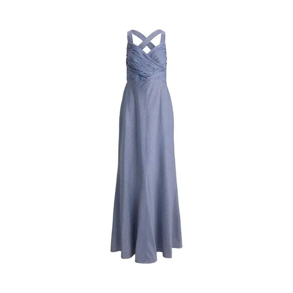 Ralph Lauren Striped Pleated Taffeta Gown - Blue/white