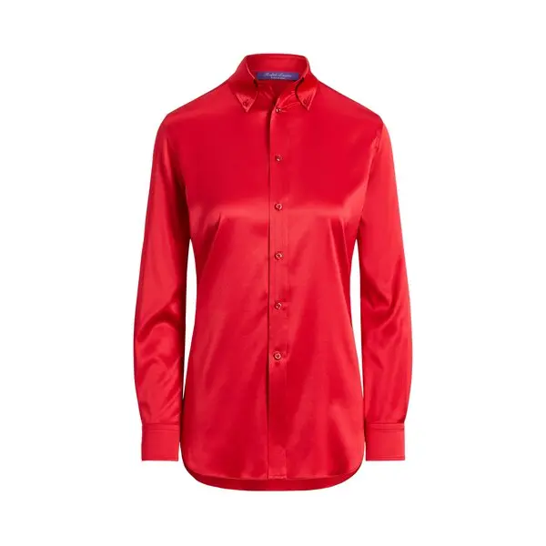 Ralph Lauren Cameron Straight Fit Silk Shirt - Bright Red