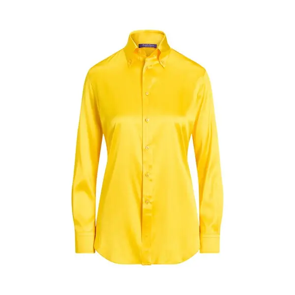 Ralph Lauren Cameron Straight Fit Silk Shirt - Racing Yellow