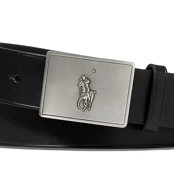 Ralph Lauren Pony Plaque Leather Belt - Black