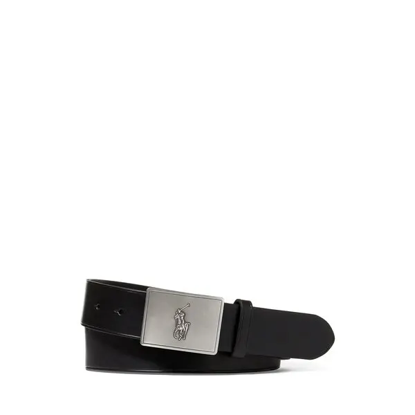 Ralph Lauren Pony Plaque Leather Belt - Black