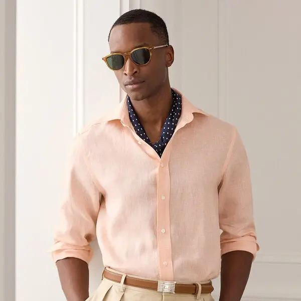 Ralph Lauren Houndstooth Linen Shirt - Melon