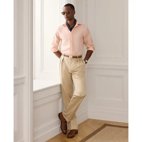 Ralph Lauren Houndstooth Linen Shirt - Melon