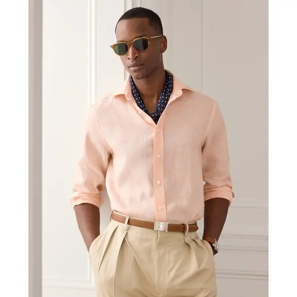 Ralph Lauren Houndstooth Linen Shirt - Melon