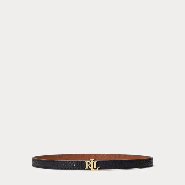Ralph Lauren Logo Reversible Leather Skinny Belt - Black/lauren Tan
