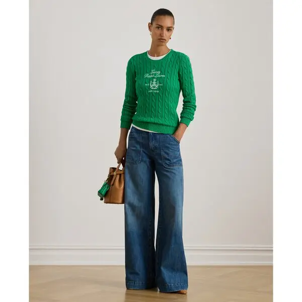 Ralph Lauren Embroidered-crest Cable-knit Sweater