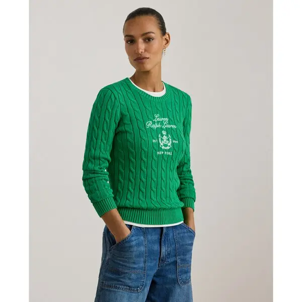 Ralph Lauren Embroidered-crest Cable-knit Sweater