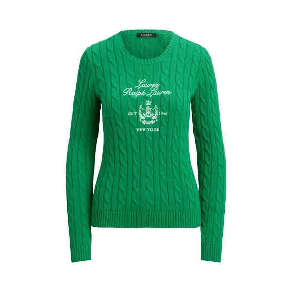 Ralph Lauren Embroidered-crest Cable-knit Sweater