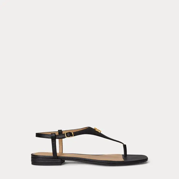 Ralph Lauren Everley Ii Crosshatch Leather Sandal - Black