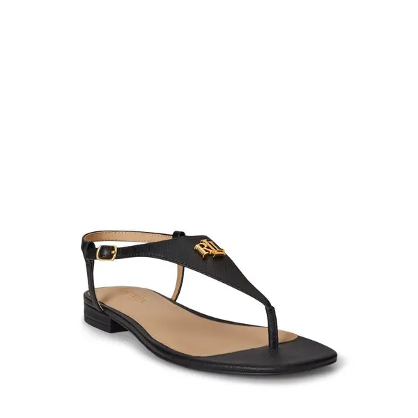 Ralph Lauren Everley Ii Crosshatch Leather Sandal - Black