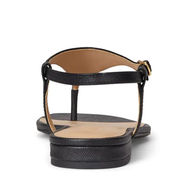 Ralph Lauren Everley Ii Crosshatch Leather Sandal - Black