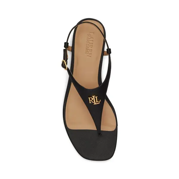 Ralph Lauren Everley Ii Crosshatch Leather Sandal - Black