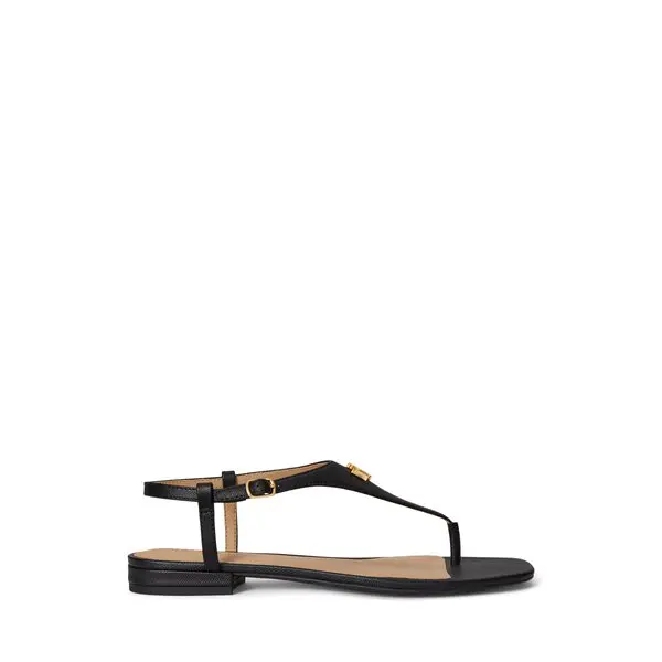 Ralph Lauren Everley Ii Crosshatch Leather Sandal - Black