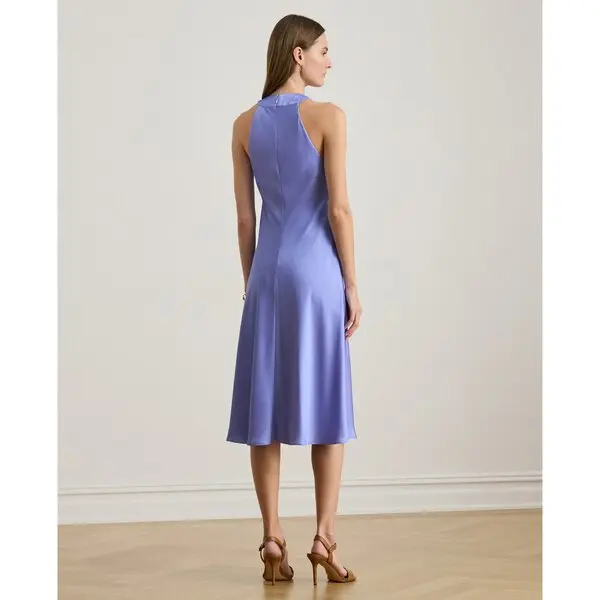 Ralph Lauren Satin Charmeuse Halter Dress - Banker Blue | Editorialist