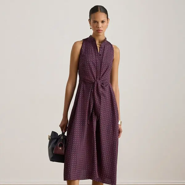 Ralph Lauren Printed Tie-front Sleeveless Dress
