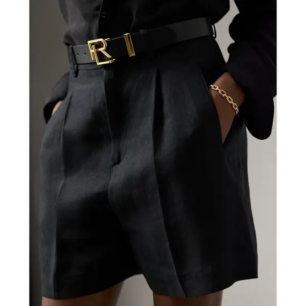 Ralph Lauren Tracy Pleated Linen Short - Black