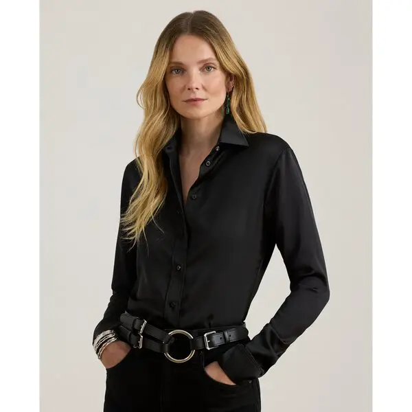 Ralph Lauren Classic Fit Satin Charmeuse Shirt - Black