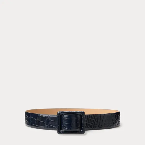Ralph Lauren Alligator Trench Buckle Belt - Marine Navy