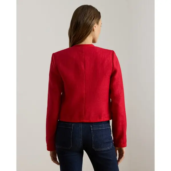 Ralph Lauren Linen Herringbone Cropped Jacket - Cruise Red