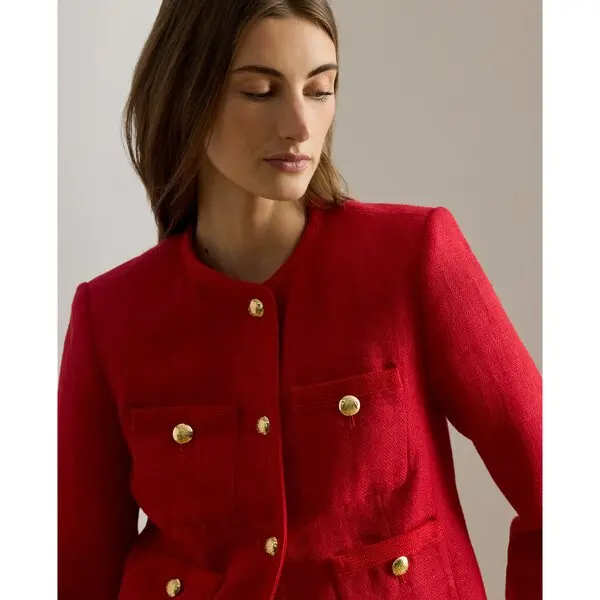 Ralph Lauren Linen Herringbone Cropped Jacket - Cruise Red