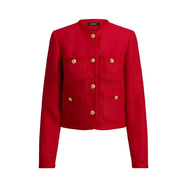 Ralph Lauren Linen Herringbone Cropped Jacket - Cruise Red